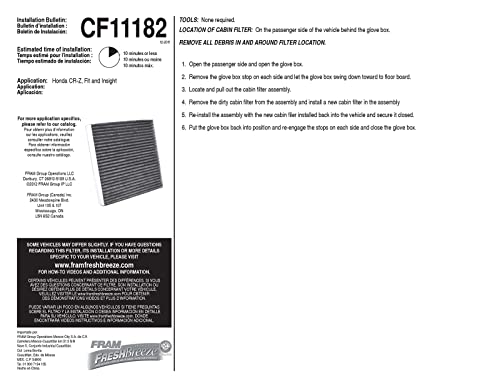FRAM Fresh Breeze Cabin Air Filter Replacement for Car Passenger Compartment w/ Arm and Hammer Baking Soda, Easy Install, CF11182 for Select Acura and Honda Vehicles
