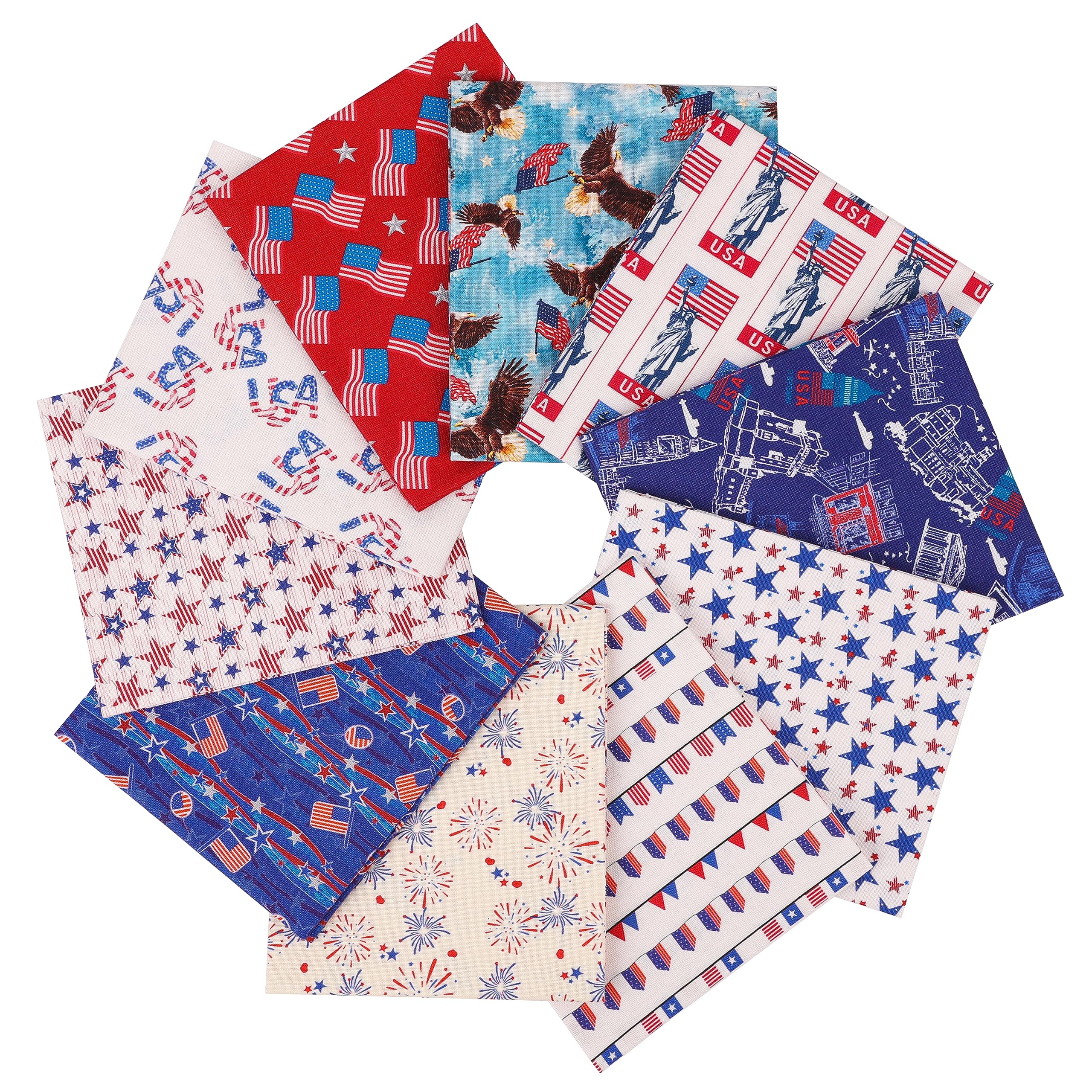 Craftido -25 Options- 100% Cotton Quilting Fabric Bundles 10pcs Fat Quarters 18âx21â-Medium Weight 5.2 oz- for Quilting, Sewing Project, Patchwork, DIY Crafts â American Style