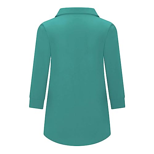 Trendy Tops for Women 2023 V-Neck Stripes Color Block Casual Lapel Tshirts 3/4 Length Sleeve Solid Loose Fit Blouse