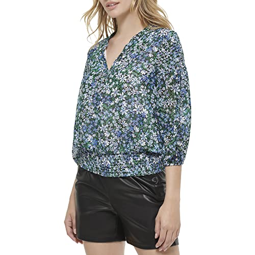 Karl Lagerfeld Paris Everyday Blouse – Woven Long Sleeve Shirts for Women, BLK/BL YNDER MLTI, Large