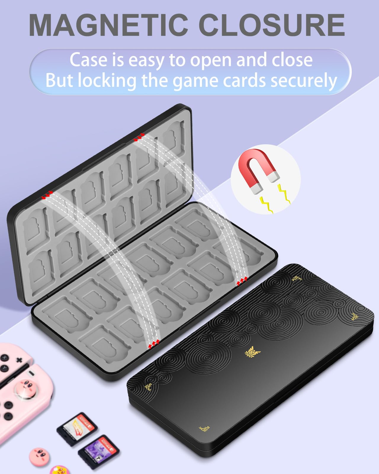 Ayochan for Nintendo Switch Game Case Black Card Cartridge Box Boys Teens Classic Game Storage with 24 Game Card Slots and 24 Micro SD Card Slots for Nintendo Switch/ Lite/ OLED Game Holder