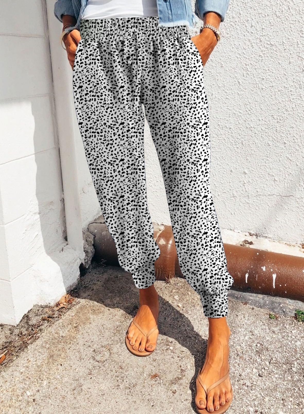 Dokotoo Womens Summer Comfy Casual Loose Breezy Leopard Drawstring Elastic Waist Loose Jogging Jogger Pants Sweatpants for Women with Pockets Large
