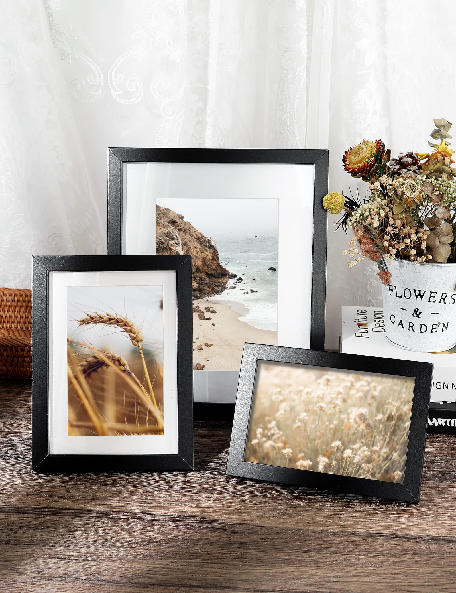Annecy 16x20 Picture Frames (4 Pack, Black), Composite Wood Photo Frame, For Pictures 11x14 with Mat or 16x20 Without Mat for Wall Mounting, Rustic Simple Home Office Decor