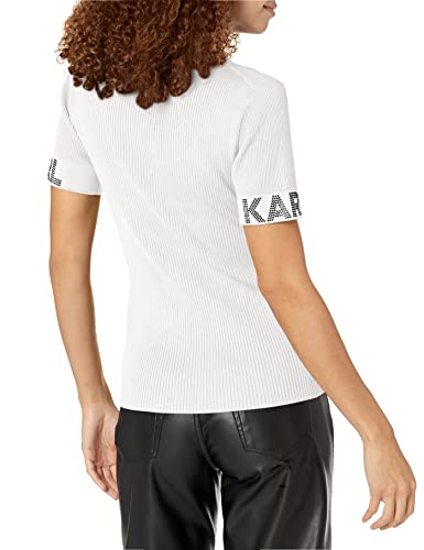 KARL LAGERFELD PARIS Women's Long Sleeve Knit Sweater, Soft White, Medium