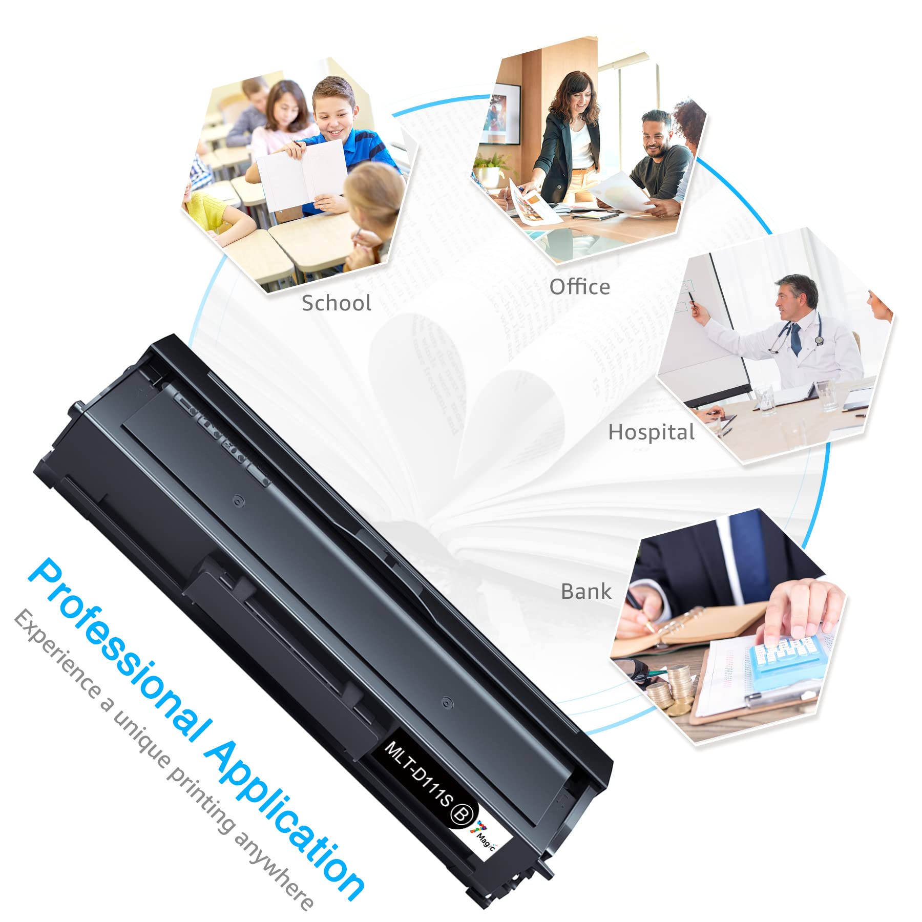7Magic Compatible Toner Cartridge Replacement for Samsung MLT-D111S MLT-D111L 111S MLTD111S for Samsung Xpress SL-M2020W SL-M2070FW SL-M2070W M2022W M2024W M2026W Laser Printer (Black, 2-Pack)