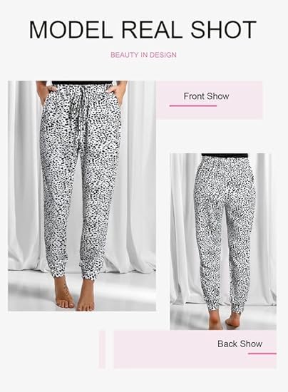 Dokotoo Womens Summer Comfy Casual Loose Breezy Leopard Drawstring Elastic Waist Loose Jogging Jogger Pants Sweatpants for Women with Pockets Large
