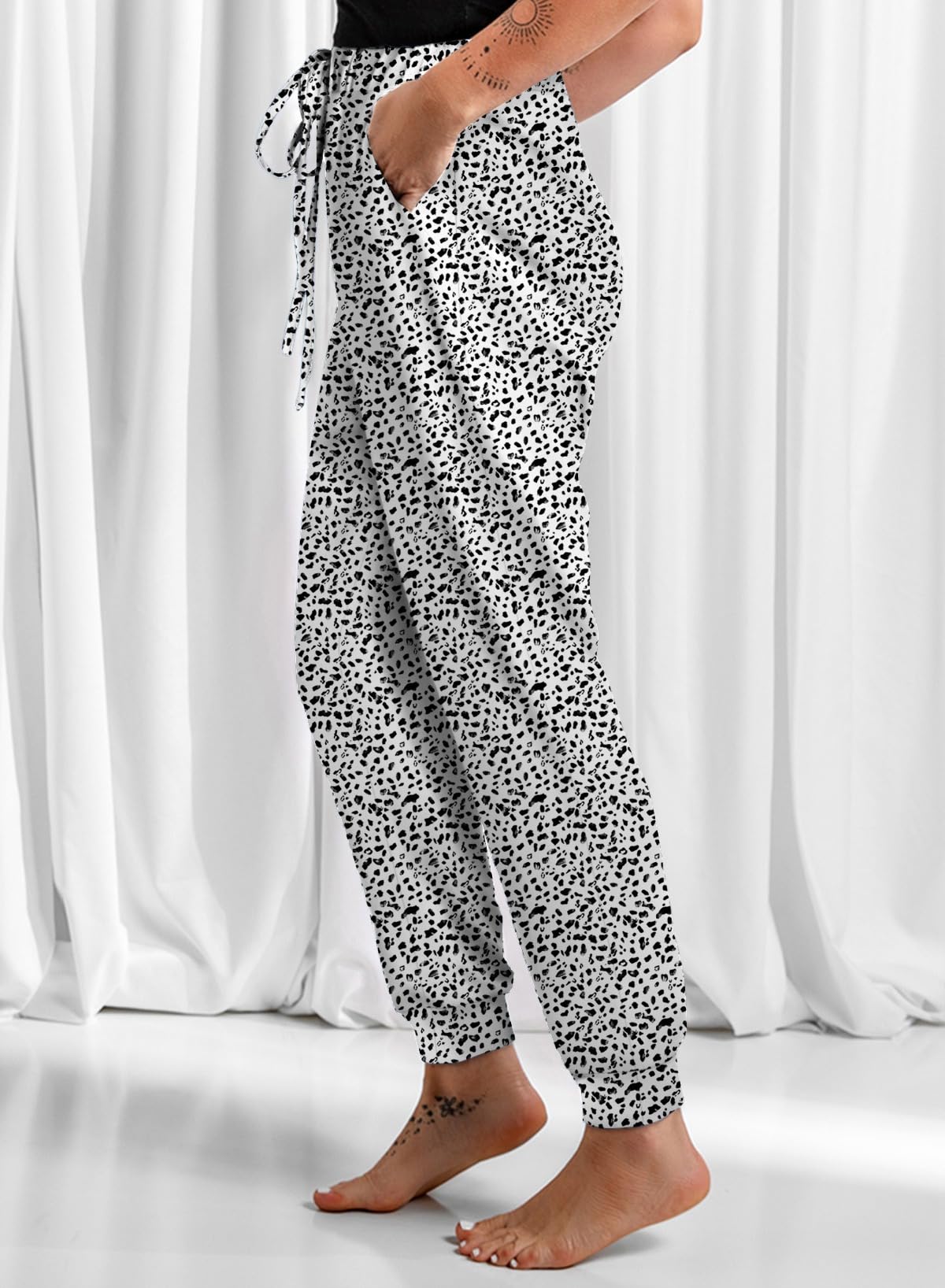 Dokotoo Womens Summer Comfy Casual Loose Breezy Leopard Drawstring Elastic Waist Loose Jogging Jogger Pants Sweatpants for Women with Pockets Large