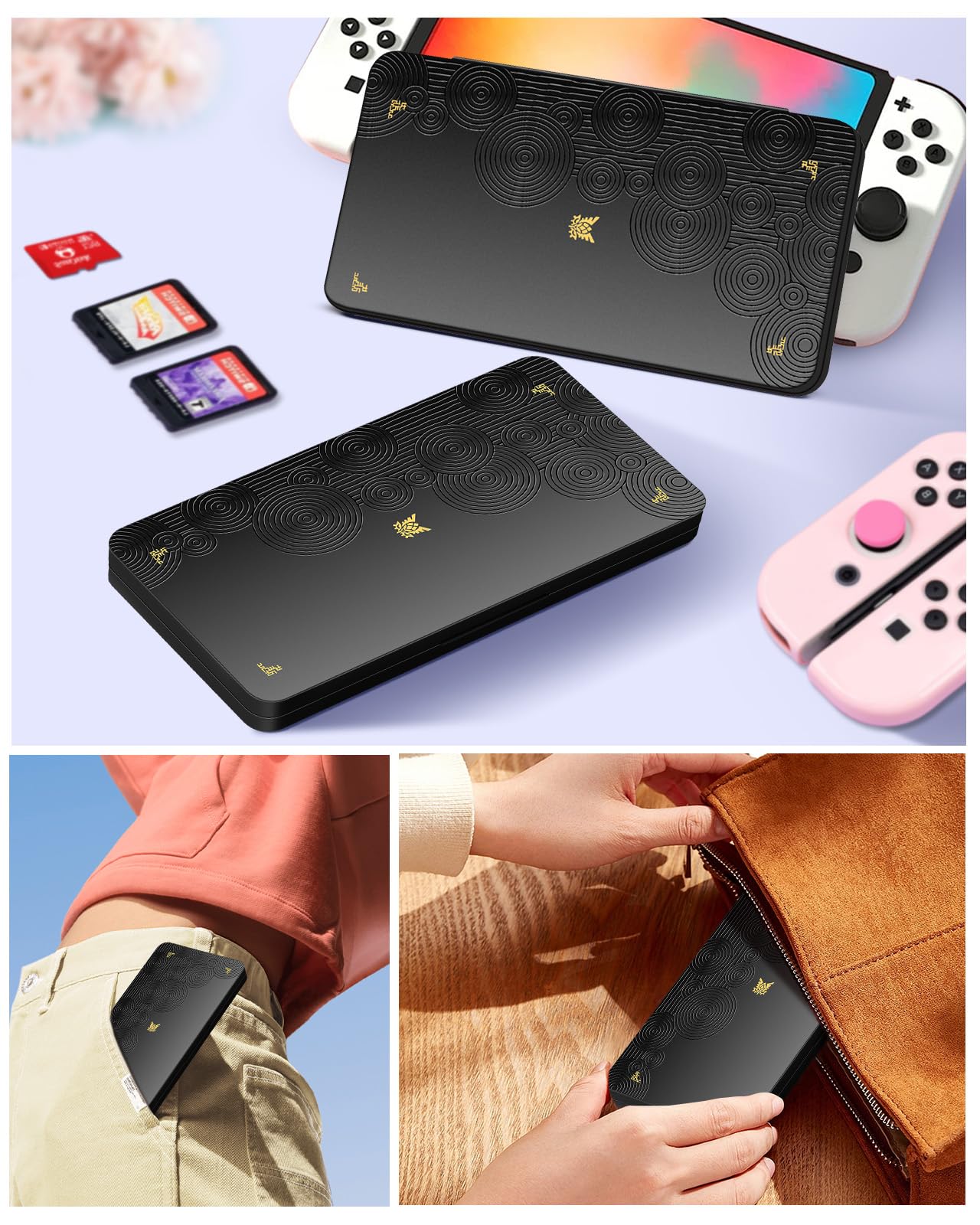 Ayochan for Nintendo Switch Game Case Black Card Cartridge Box Boys Teens Classic Game Storage with 24 Game Card Slots and 24 Micro SD Card Slots for Nintendo Switch/ Lite/ OLED Game Holder