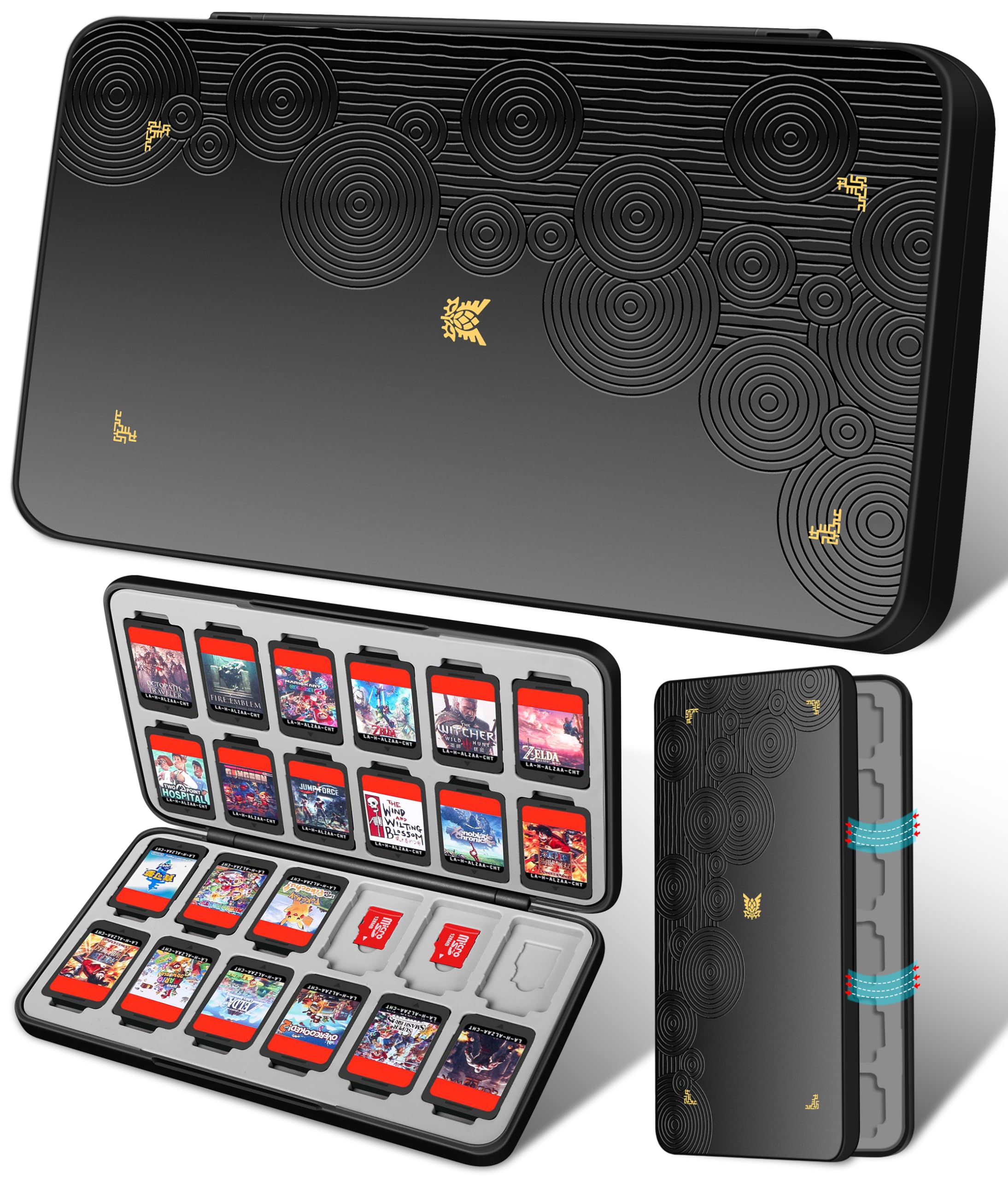 Ayochan for Nintendo Switch Game Case Black Card Cartridge Box Boys Teens Classic Game Storage with 24 Game Card Slots and 24 Micro SD Card Slots for Nintendo Switch/ Lite/ OLED Game Holder