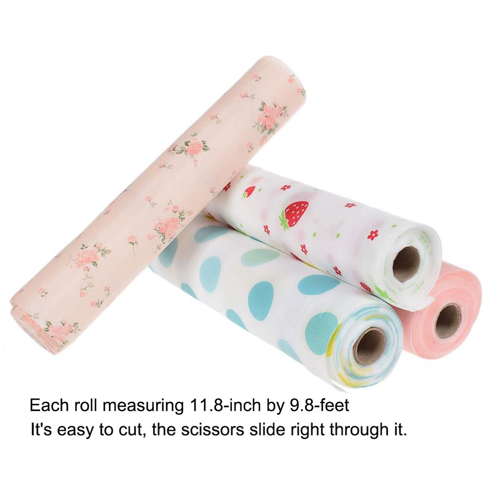 Non-Adhesive Drawer Shelf Liners Set of 2 Rolls Home Kitchen Cabinet Decorative Liners, Moisture-Proof, Beautiful Flower Pattern