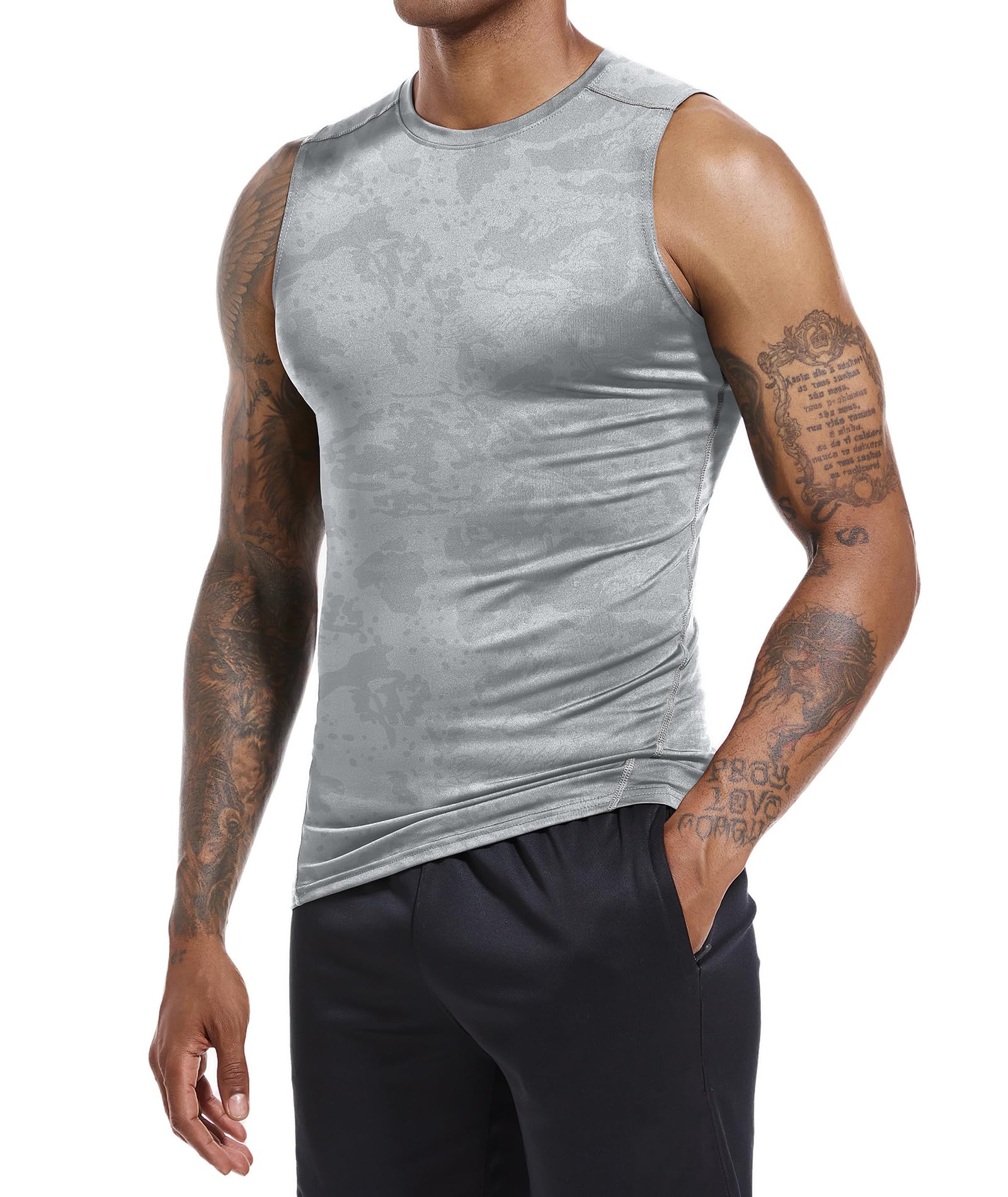 Holure Men's 5 Pack Compression Tank Tops Athletic Muscle Tee Fitness Bodybuilding Sleeveless T-Shirt Black/Camo Grey/White/Navy/Red 02 M