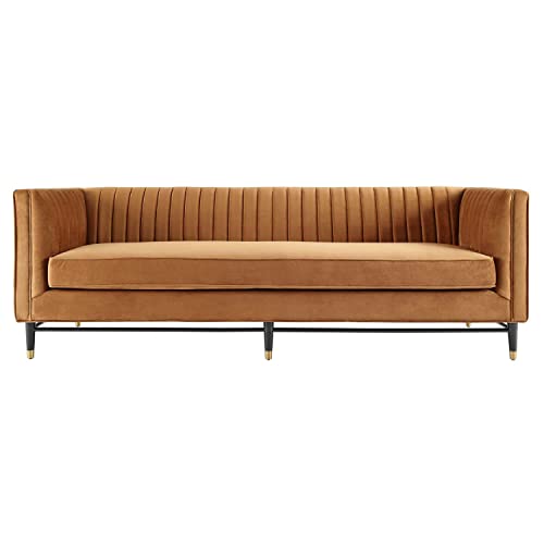 Modway Devote Channel Tufted Performance Velvet, Sofa, Cognac