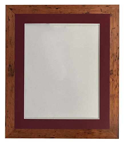 FRAMES BY POST H7 Picture Photo and Poster Frame Vintage Wood with Red Mount 24 x 20 Inch Image Size 50 x 40 cm Plastic Glass