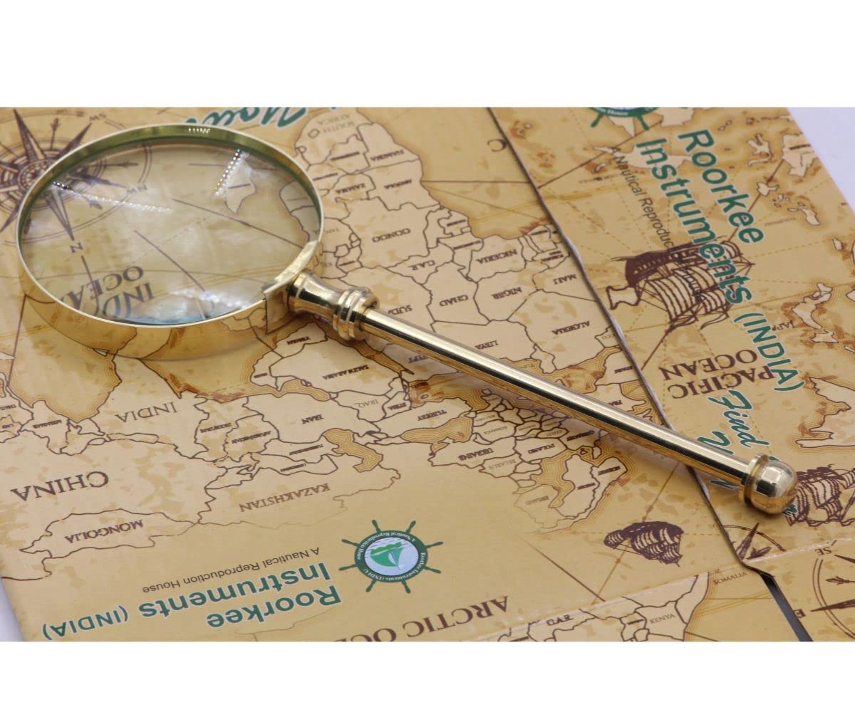 RII Magnifying Glass with Solid Brass Handle, Handheld Magnifying Glass Lens, Antique Magnifier, Reading, Inspection, Coin & Stamp, Astrologer, Low Sight Elderly Collectible Décor Gift