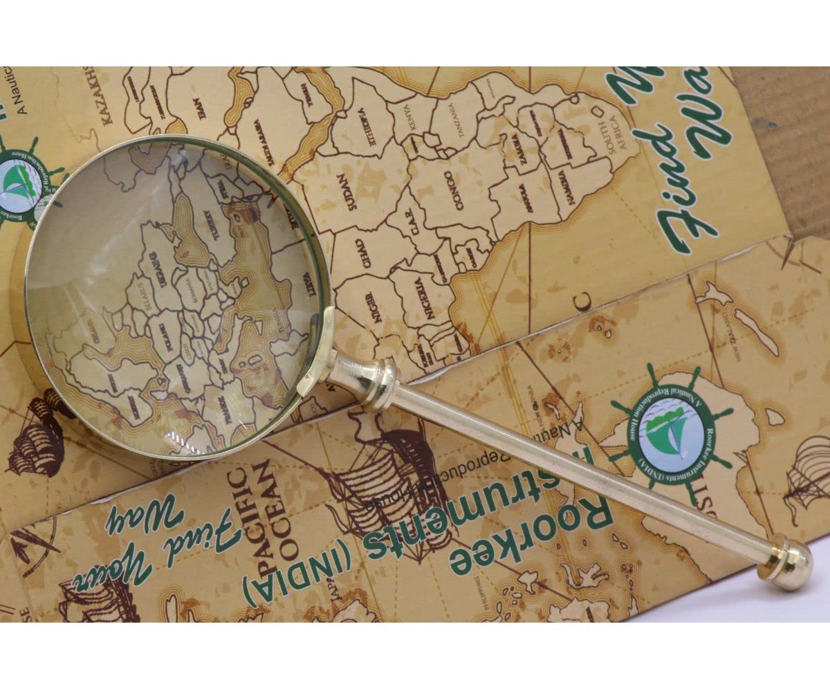RII Magnifying Glass with Solid Brass Handle, Handheld Magnifying Glass Lens, Antique Magnifier, Reading, Inspection, Coin & Stamp, Astrologer, Low Sight Elderly Collectible Décor Gift
