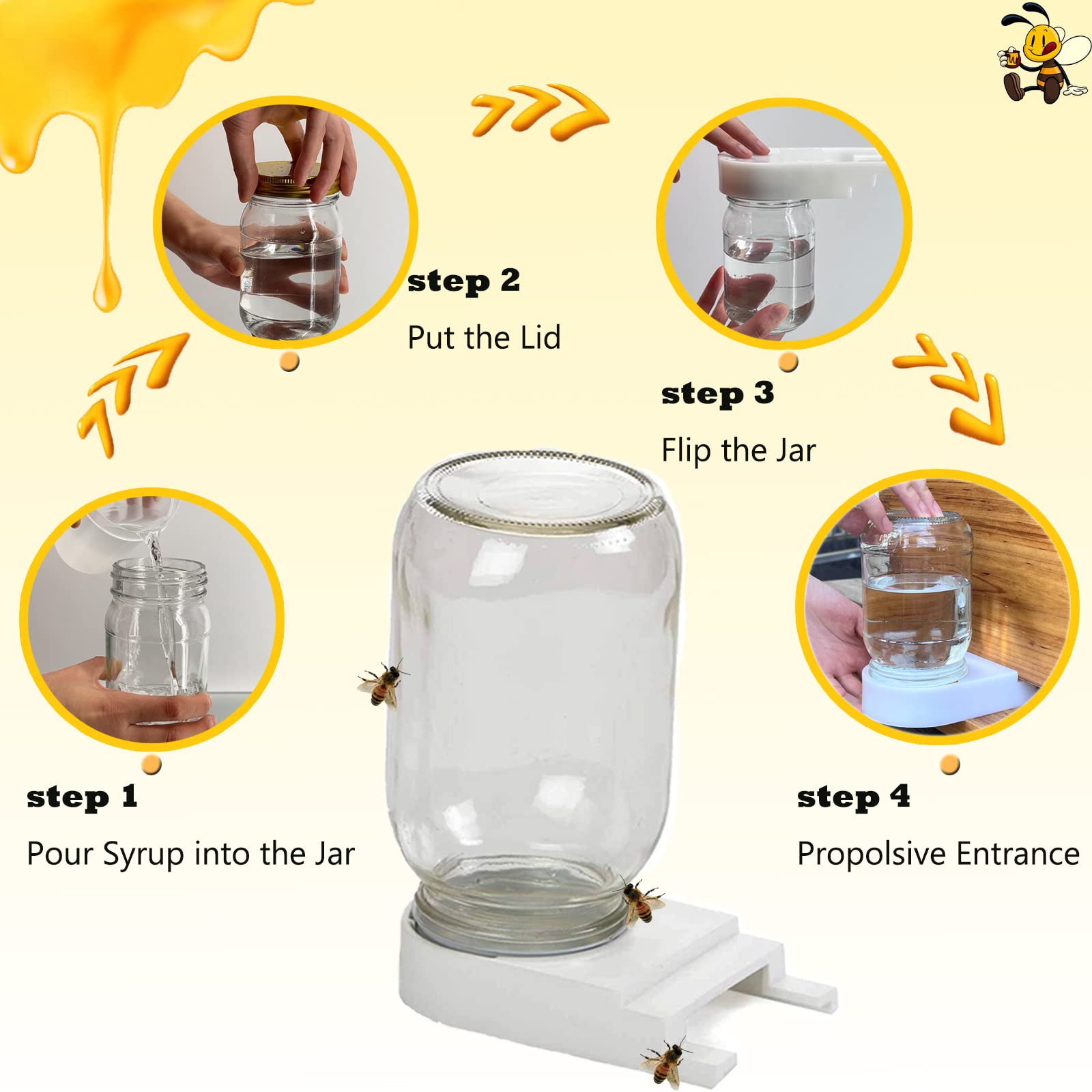 NIZEFEI 4PC Bee Hive Feeder White Beehive Entrance Feeder with Lid Bee Sugar Water Feeder of Beekeeping Supplies