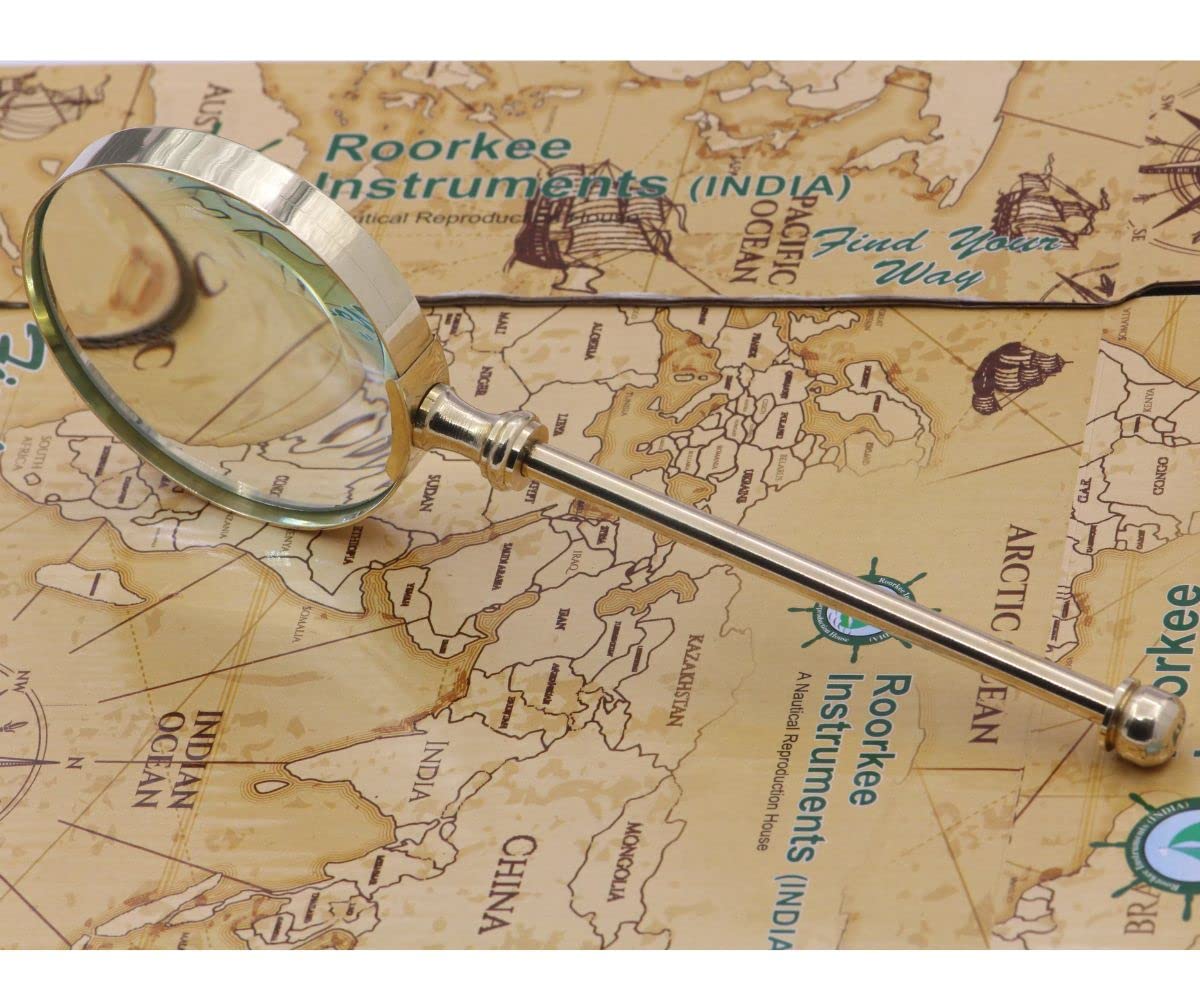 RII Magnifying Glass with Solid Brass Handle, Handheld Magnifying Glass Lens, Antique Magnifier, Reading, Inspection, Coin & Stamp, Astrologer, Low Sight Elderly Collectible Décor Gift