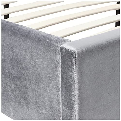 Meridian Furniture Lexi Collection Modern | Contemporary Velvet Upholstered Bed with Deep Tufting, Polished Chrome Stainless Steel Frame and Legs, Queen, Grey