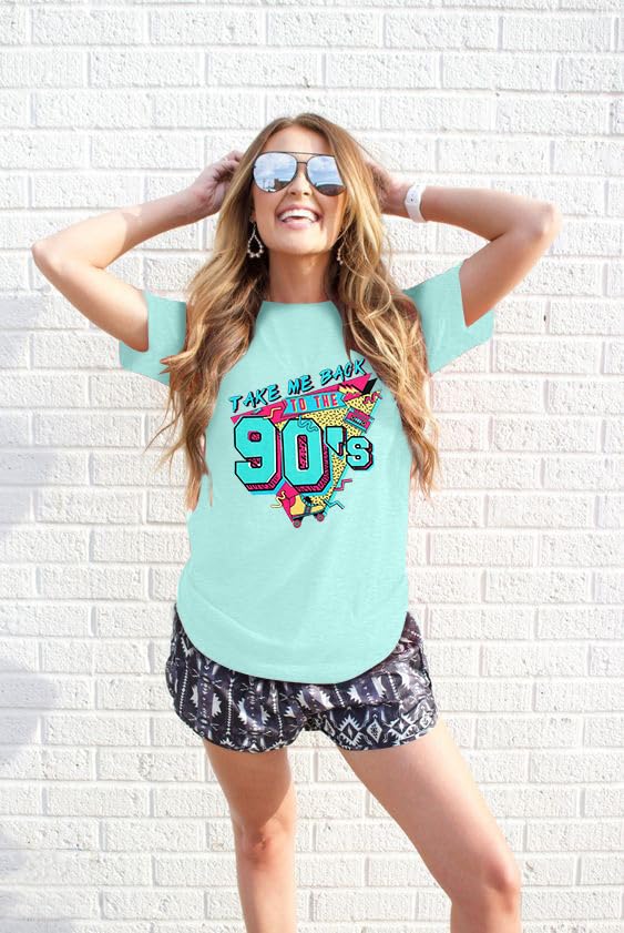 90s Outfit for Women Take Me Back to The 90's Shirt Vintage Neon Crew Neck Tops Tee for Birthday Party Gift