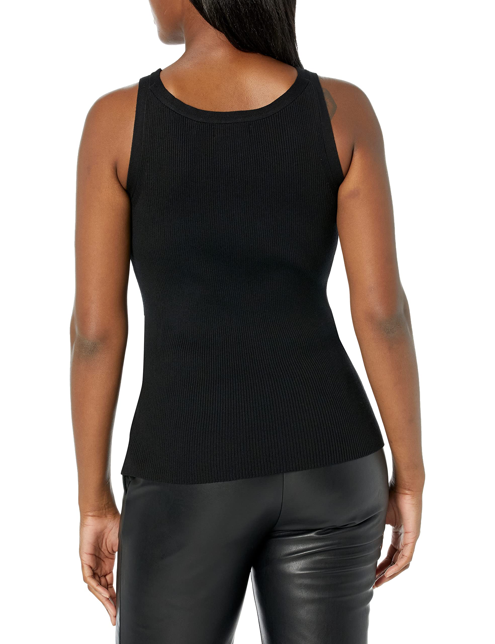 KARL LAGERFELD PARIS Women's Ribbed V-Neck Tank Top, Black, Large