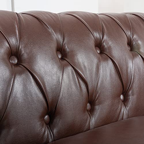 Melpomene Modern Faux Leather 3 Pieces Sofa Set Furniture, Including 3-Seater Sofa and 2 Sofa Chairs with Rolled Arm for Living Room(Brown,1+1+3 seat)