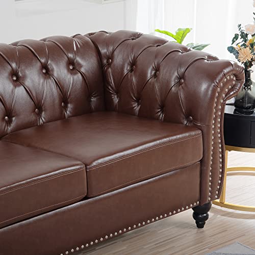 Melpomene Modern Faux Leather 3 Pieces Sofa Set Furniture, Including 3-Seater Sofa and 2 Sofa Chairs with Rolled Arm for Living Room(Brown,1+1+3 seat)