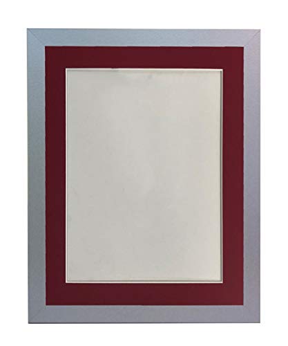 FRAMES BY POST H7 Picture Photo and Poster Frame Silver with Red Mount 50 x 40 cm Image Size A3 Plastic Glass