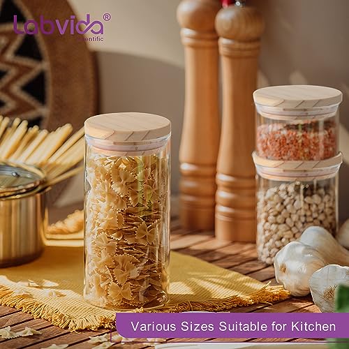 Labvida 4pcs Glass Food Storage Jars 21.3/47.7oz-2/2pcs Food Containers with Airtight Pine Lids, for Pasta, Cookies, Nuts, Coffee Beans, Cereal, Glass Canisters for Kitchen, Pantry,LVAG007