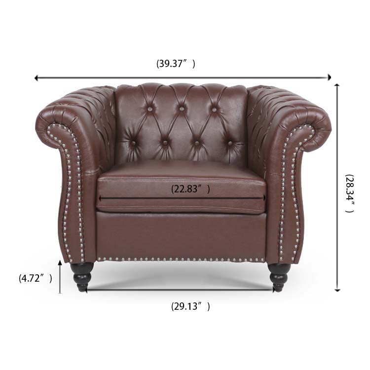 Melpomene Modern Faux Leather 3 Pieces Sofa Set Furniture, Including 3-Seater Sofa and 2 Sofa Chairs with Rolled Arm for Living Room(Brown,1+1+3 seat)