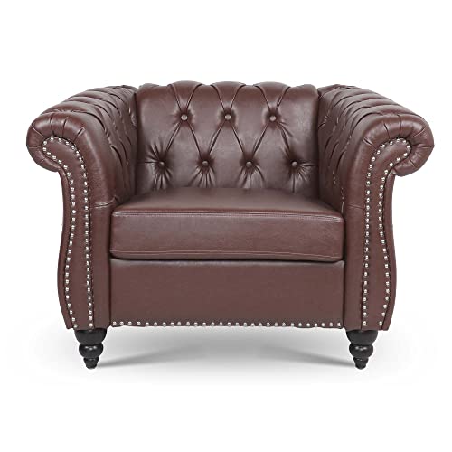 Melpomene Modern Faux Leather 3 Pieces Sofa Set Furniture, Including 3-Seater Sofa and 2 Sofa Chairs with Rolled Arm for Living Room(Brown,1+1+3 seat)