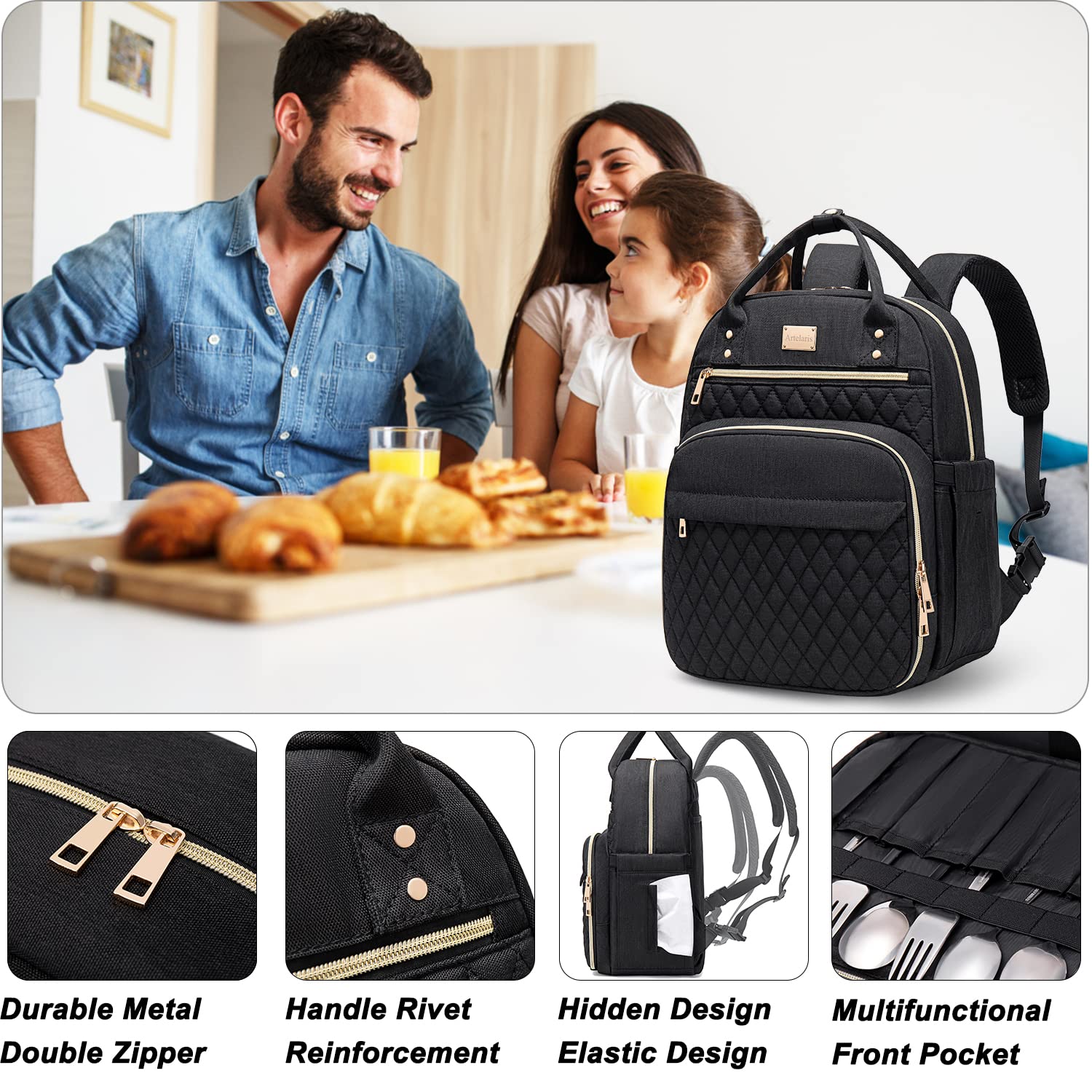 Artelaris Lunch Backpack for Women, Lunch Box Insulated Backpack, Cooler Backpack with Hidden Strap Design, Multipurpose Lunch Backpack, Daypack for Work Picnic Hiking School Beach