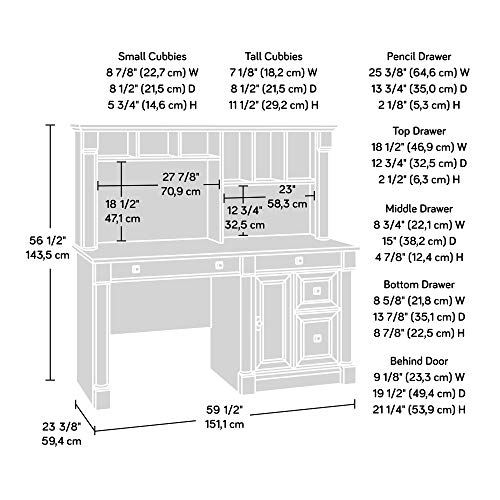 Sauder Palladia Desk with Hutch, L: 59.488" x W: 23.543" x H: 56.496", Split Oak Finish