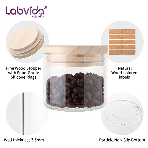 Labvida 4pcs Glass Food Storage Jars 21.3/47.7oz-2/2pcs Food Containers with Airtight Pine Lids, for Pasta, Cookies, Nuts, Coffee Beans, Cereal, Glass Canisters for Kitchen, Pantry,LVAG007