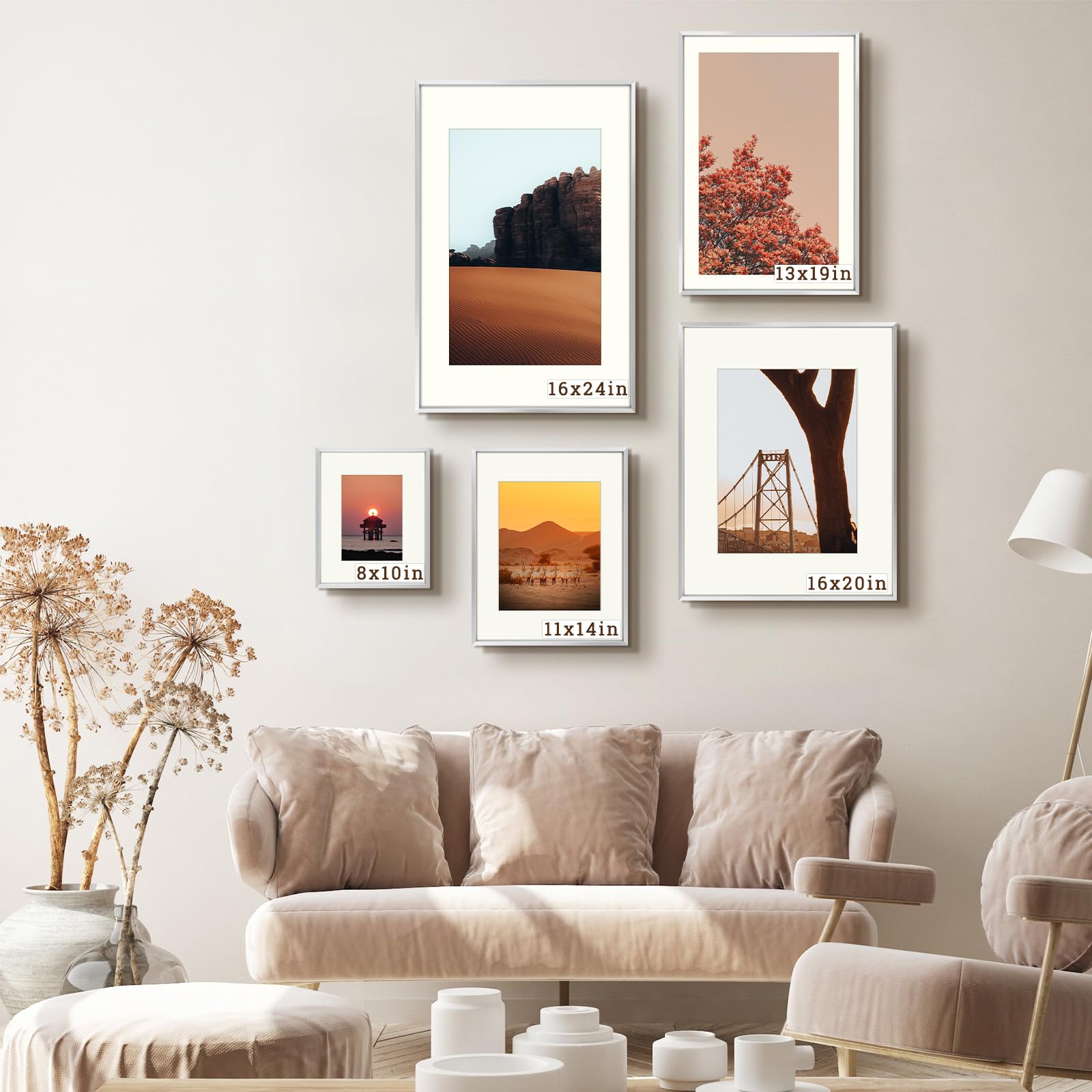 Frametory, 16x20 Metal Picture Frame with Mat for 11x14 Picture & Real Glass, Aluminum Photo Frame Collection (Silver, 2 Pack)