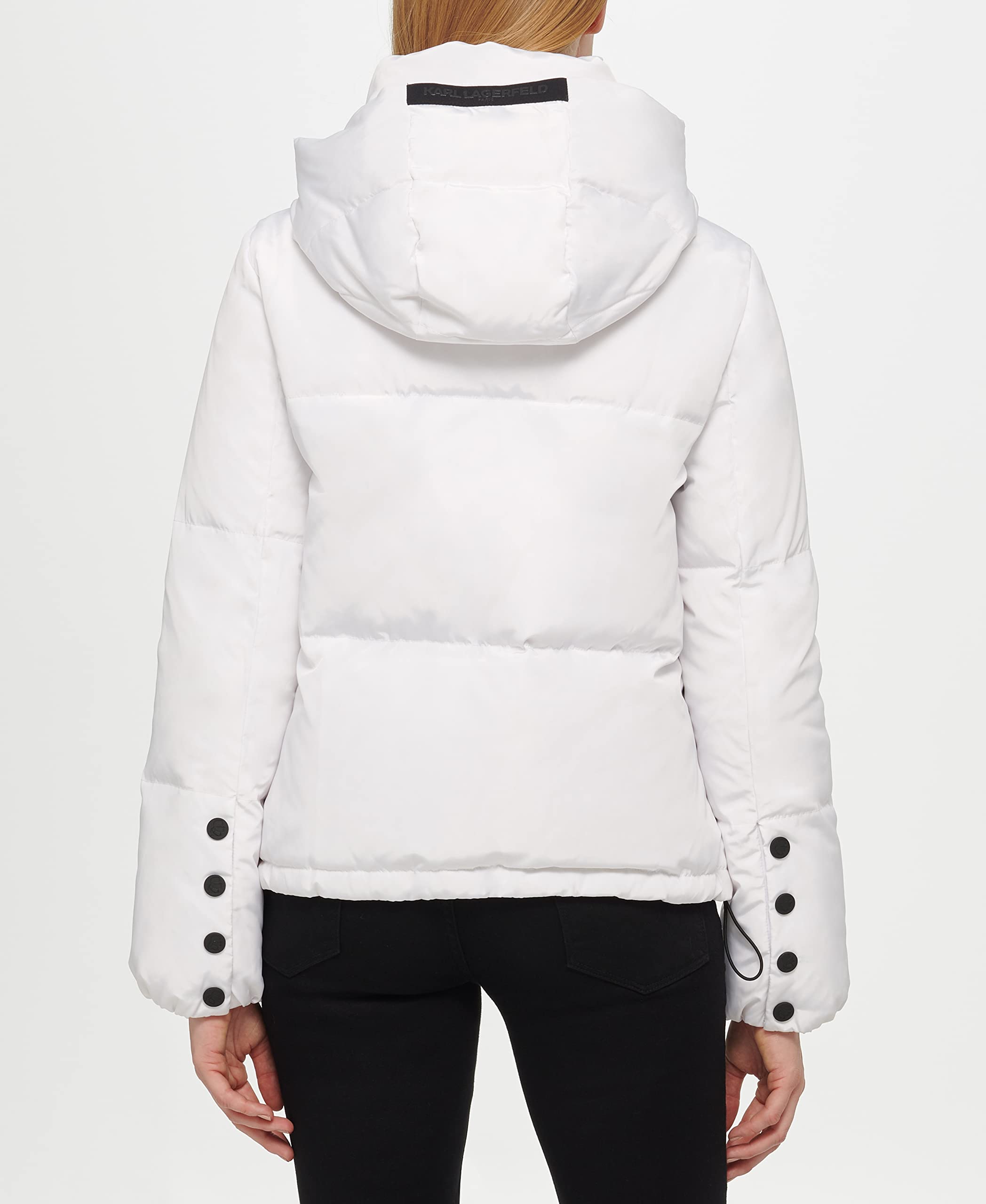 Karl Lagerfeld Paris Women's Short Puffer, Hooded White, Medium