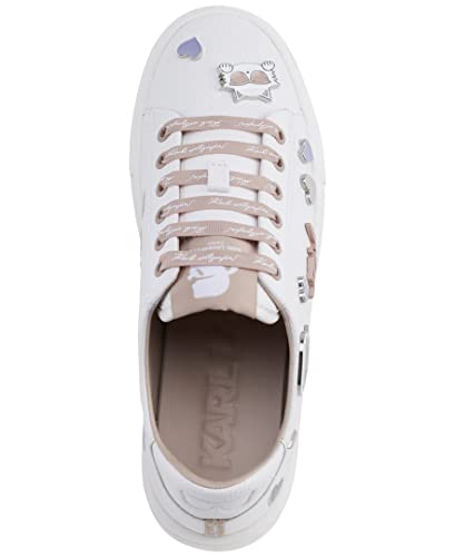 Karl Lagerfeld Paris Cate Shoes β Sneakers for Women with Iconic KLP Pins, White/Dune Pink, 10
