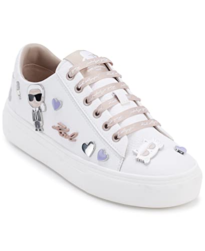 Karl Lagerfeld Paris Cate Shoes – Sneakers for Women with Iconic KLP Pins, White/Dune Pink, 10