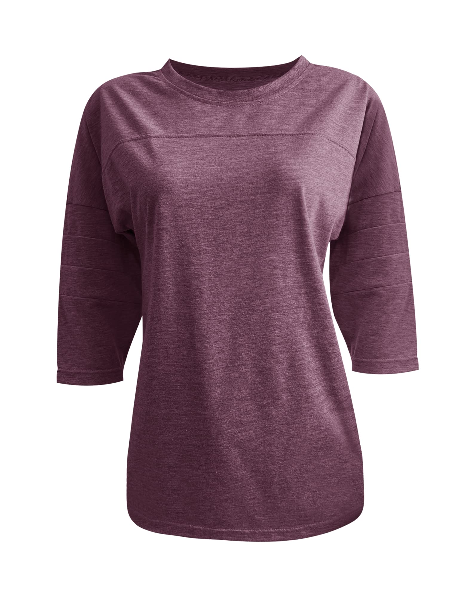 Dailiup Women's Casual 3/4 Sleeve T-Shirts Loose Round Neck Cute Tunic Tops Basic Tees Blouses Wine Red