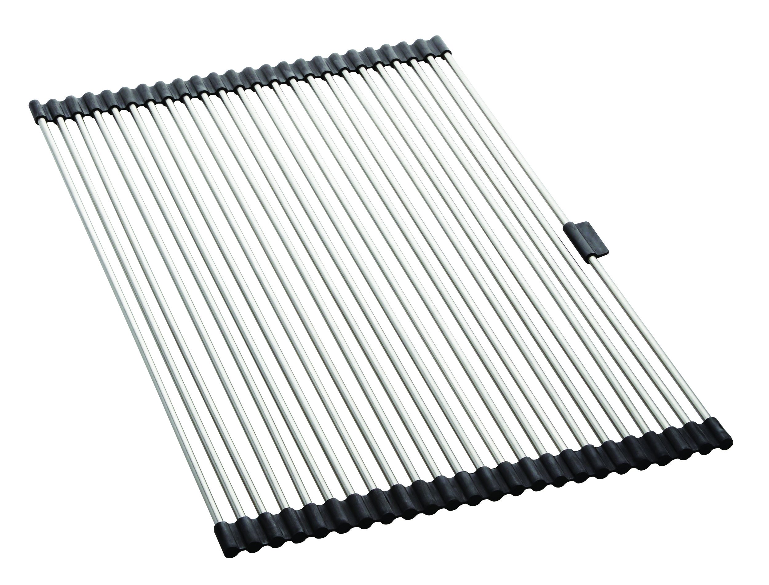 Farberware Roll up Dish Drying Over The Sink Rack Mat with Stainless Steel Wires, Large, Silver/Black