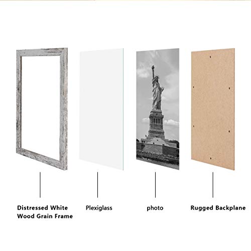 Q.Hou 16x20 Picture Frames Wood Patten Distressed White Puzzle Frame 2 Packs, Wall Hanging, Smooth Molding & Acrylic Cover, Great for Prints, Poster, Mural and Picture (QH-PF16X20-RW)