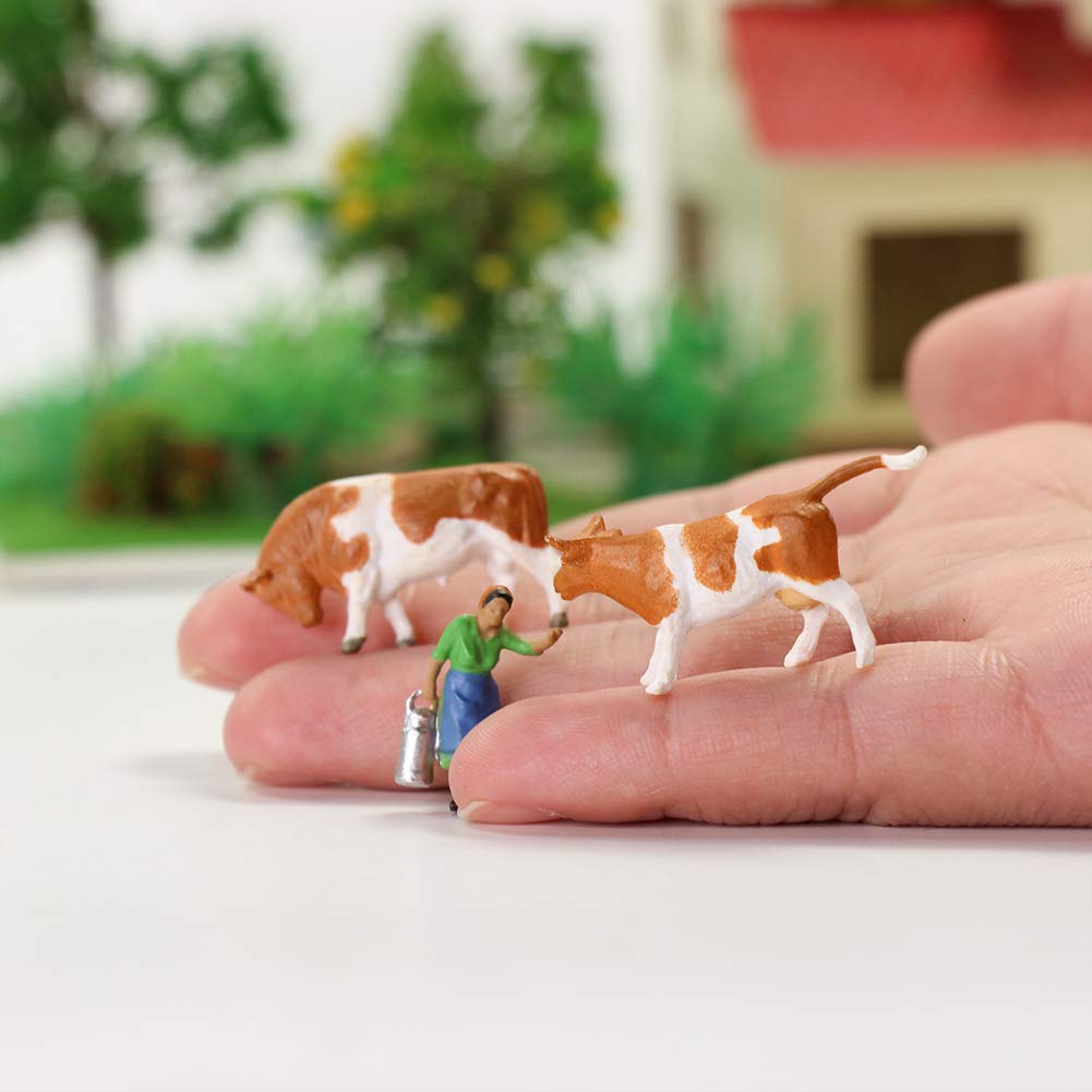 Farm Animals Figure Set,AN8705 36PCS 1:87 Well Painted Model Cows and Figures for HO Scale Model Train Scenery Layout Miniature Landscape New
