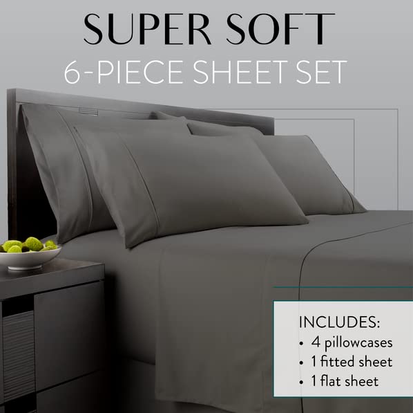 Danjor Linens Bed Linen Set with Deep Pockets - Breathable, Wrinkle Free Soft Bedding & Pillowcases Set, 6 Piece (Queen)