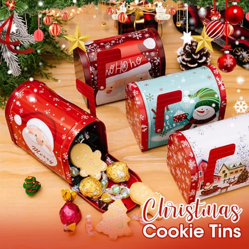 4PCS Christmas Reindeer Gift Box, Metal Christmas Cookie Tins with Lids, Decorative Candies Storage Container Tinplate Candy Boxes Empty Tins Xmas Cookie Jar for Christmas Decor and Storing Snacks