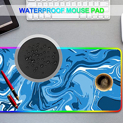 Mouse Pad Blue Water Ripple RGB Large Mouse Pad Gamer Computer LED Backlit Keyboard Gaming Accessories Desks 24 inch x12 inch