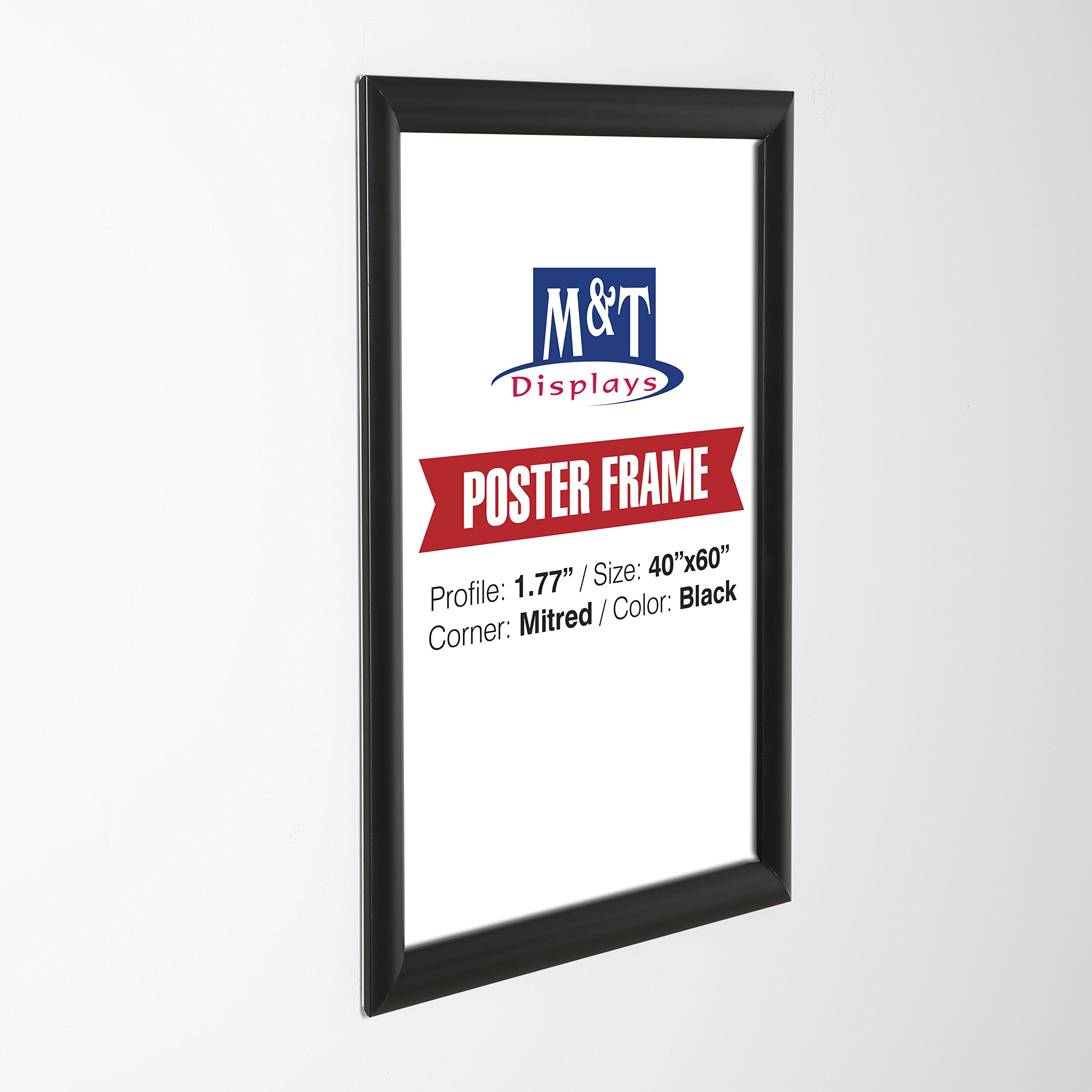 M&T Displays Snap Poster Frame 1.77" Aluminum Profile Front Loading Wall Mounting Photo Picture Document Certificate Sign Holder Mitered Corner Anti Glare Cover (Black, 40x60 in)