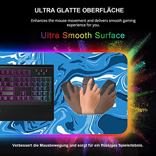 Mouse Pad Blue Water Ripple RGB Large Mouse Pad Gamer Computer LED Backlit Keyboard Gaming Accessories Desks 24 inch x12 inch
