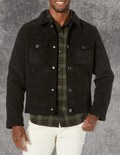 Karl Lagerfeld Paris Men's Faux Shearling Trucker Jacket, Sherpa Lined Black, Large