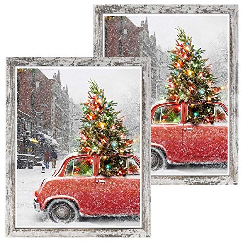 Q.Hou 16x20 Picture Frames Wood Patten Distressed White Puzzle Frame 2 Packs, Wall Hanging, Smooth Molding & Acrylic Cover, Great for Prints, Poster, Mural and Picture (QH-PF16X20-RW)