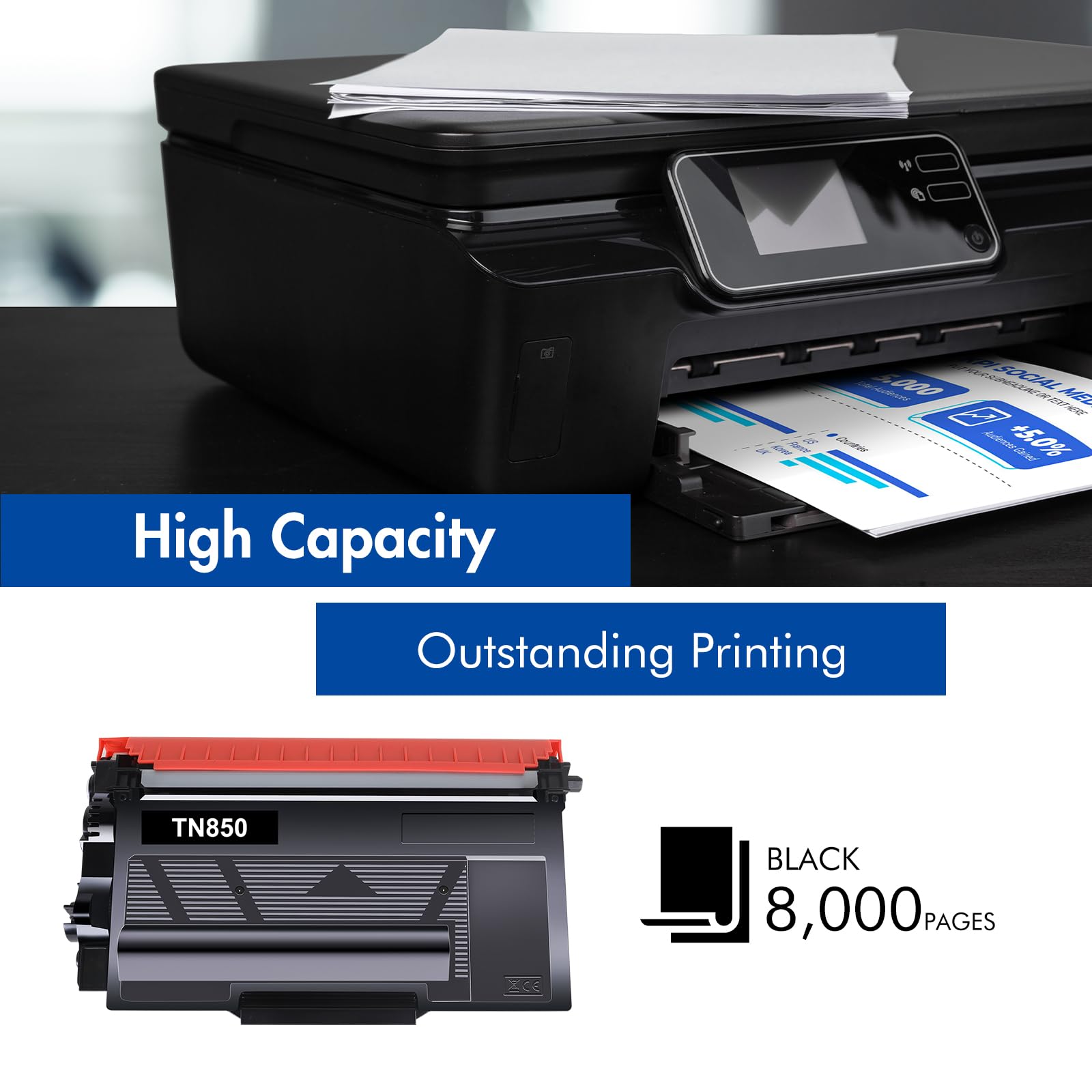 TN850 TN-850 Toner Cartridge 2-Pack: Compatible Toner Cartridge Replacement for Brother TN 850 TN820 High Yield Black for HL-L6200DW MFC L5850DW L5900DW MFC-L5900DW HL-L5100DN MFC-L5850DW Printer