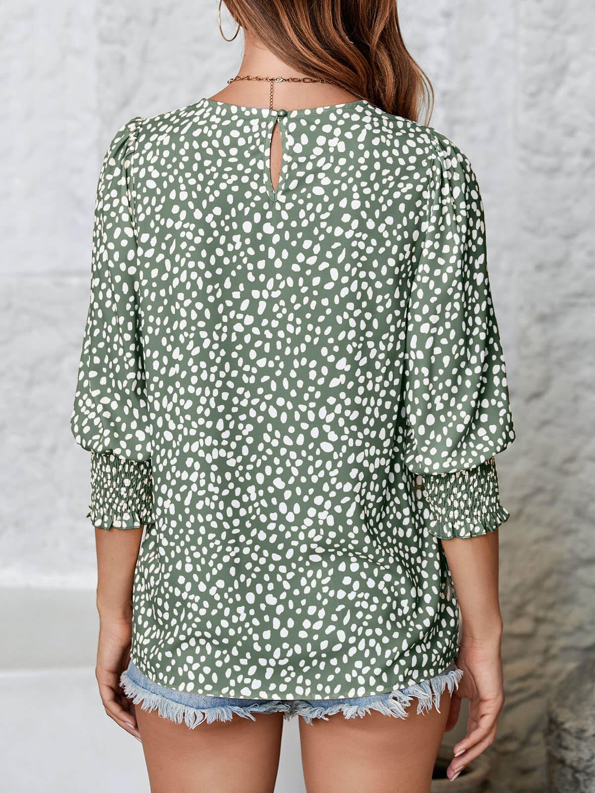 Teurkia Women's Casual Crewneck Tops 3/4 Sleeve Blouses Loose T Shirts Army Green